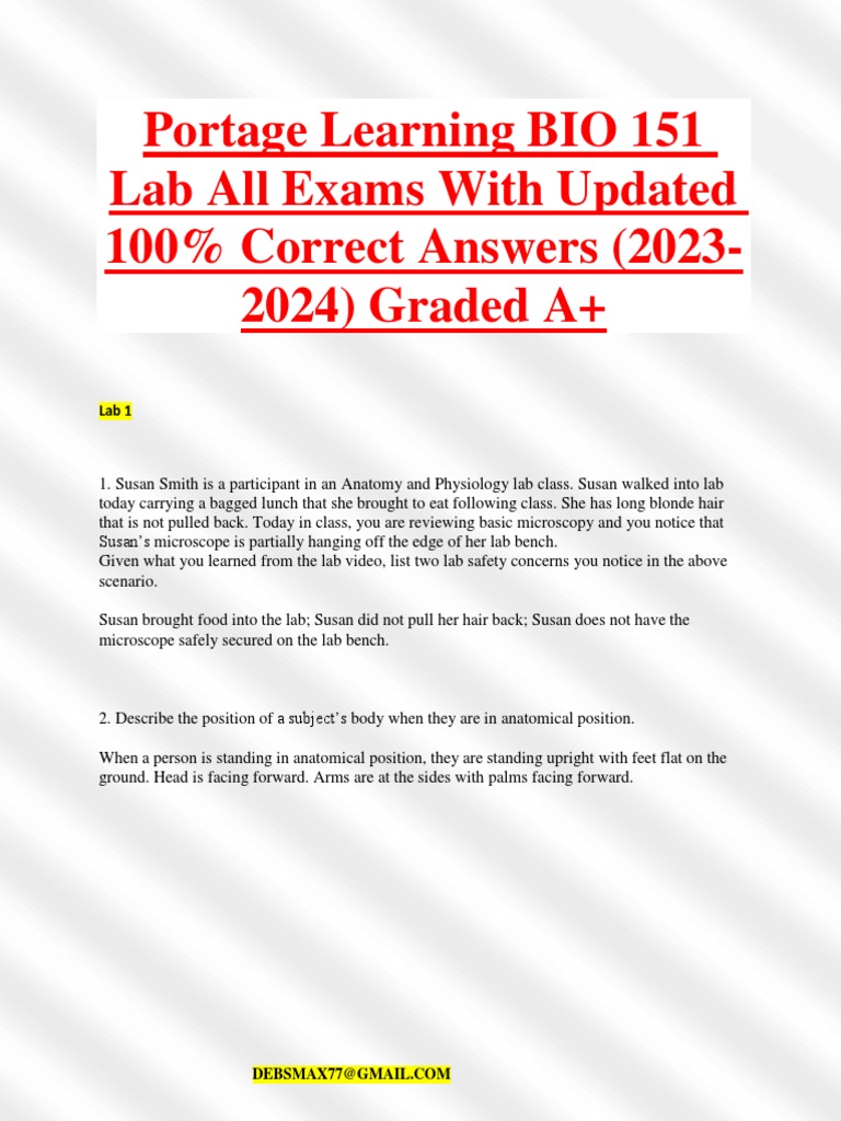 Portage Learning Biod 151 All Lab Exams | PDF
