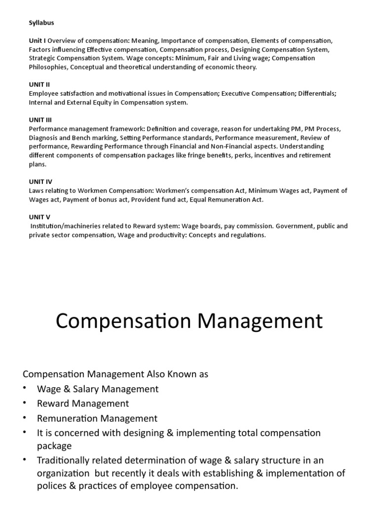 Unit 1 Compensation Management | PDF | Cost Of Living | Salary