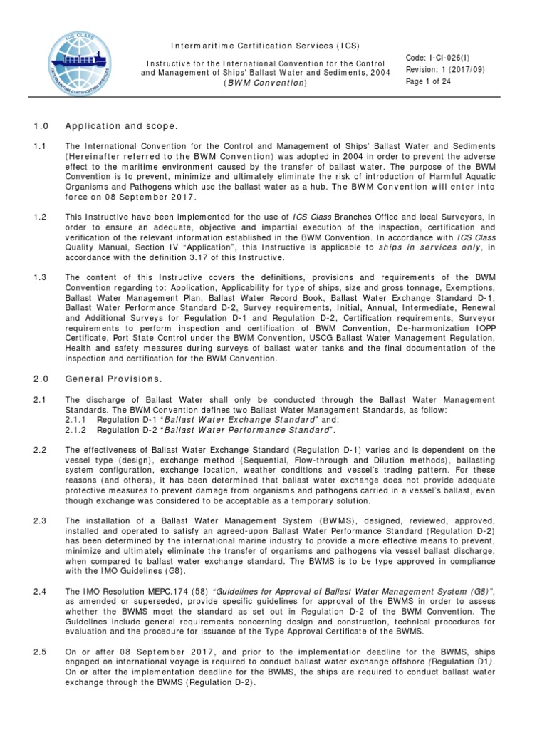 Instructive For The BWM Convention I-CI-26 (I) (2017-09) | PDF | Ships ...