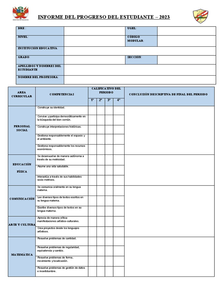 Informe Del Progreso Del Estudiante | PDF | Aprendizaje | Cognición