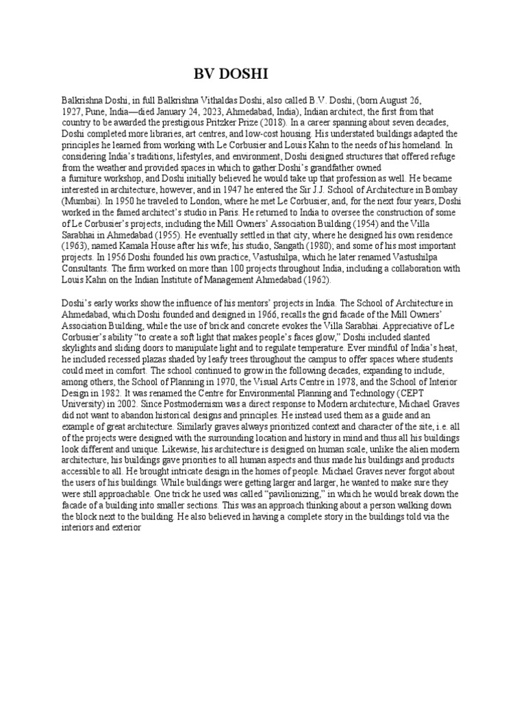 BV Doshi | PDF | Design