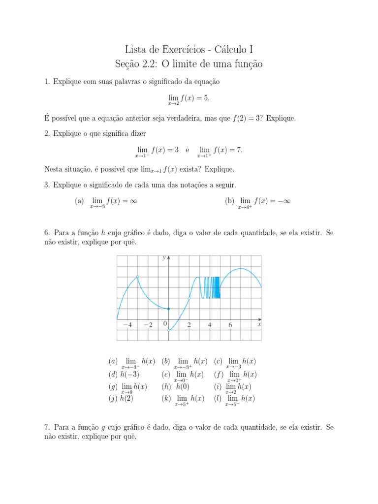 Lista de Exercícios Cálculo 1 UFMG | PDF | Função (Matemática ...