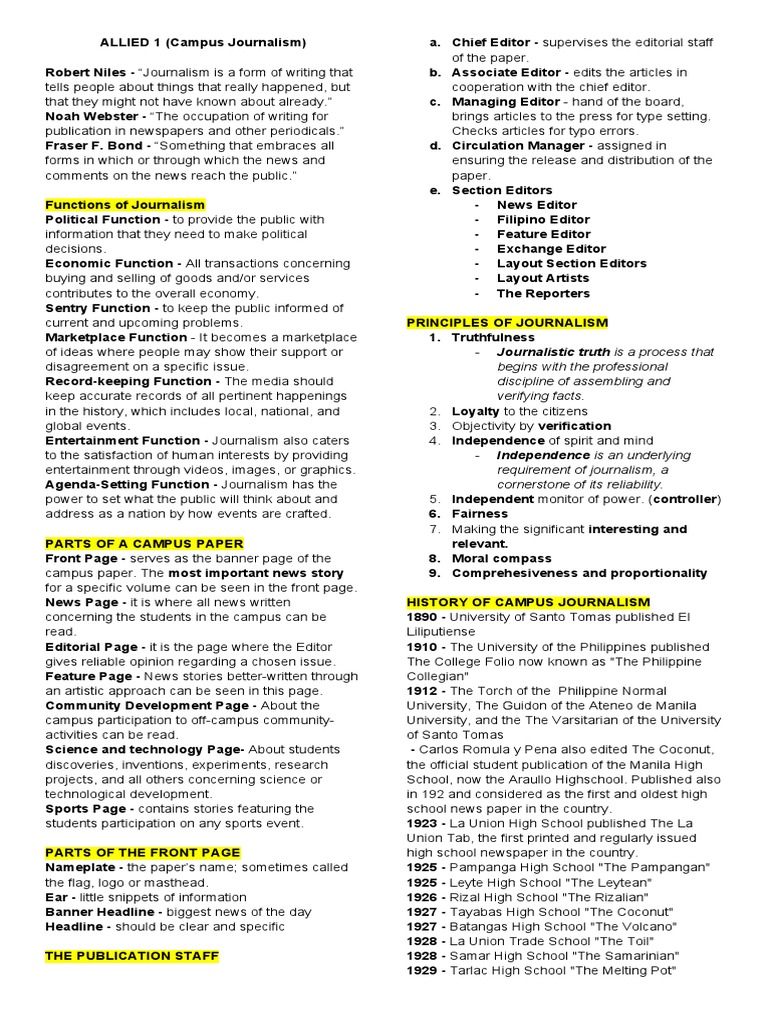 Functions and Parts of Campus Journalism | PDF