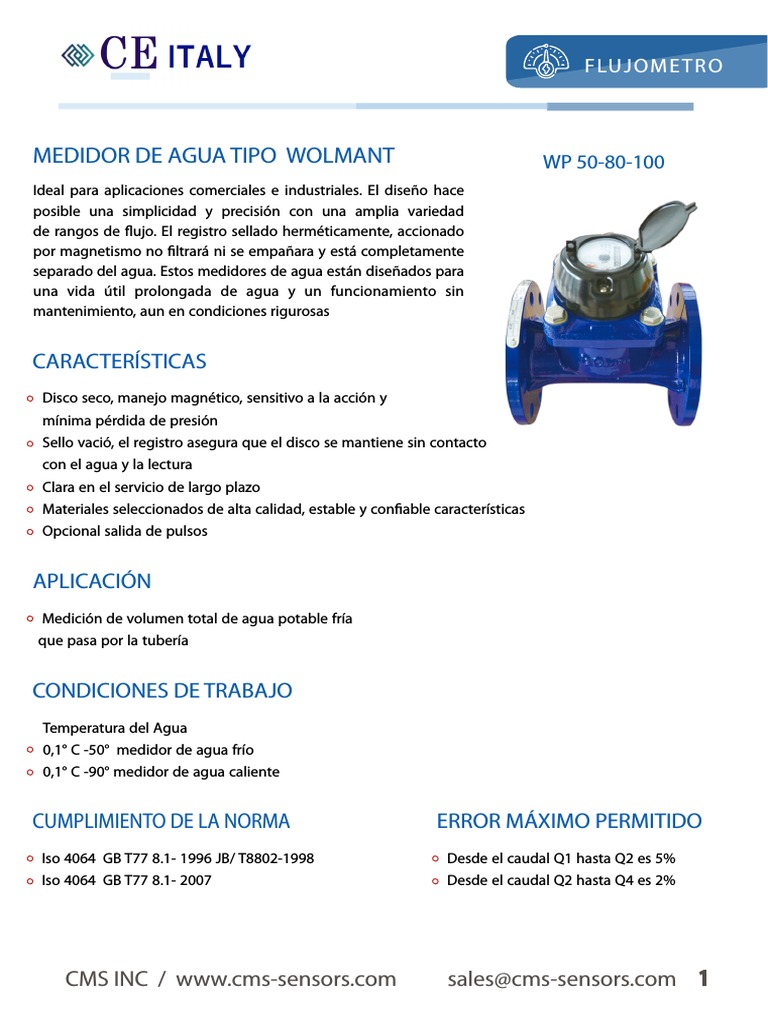CMS - Flujometro - Medidor Agua Woltman WP 50-80-100 | Descargar gratis PDF | Agua | Medición de ...
