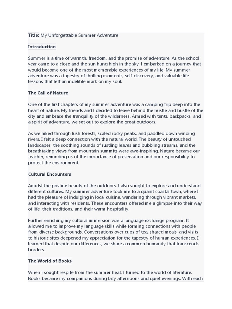 My Summer Adventure | PDF