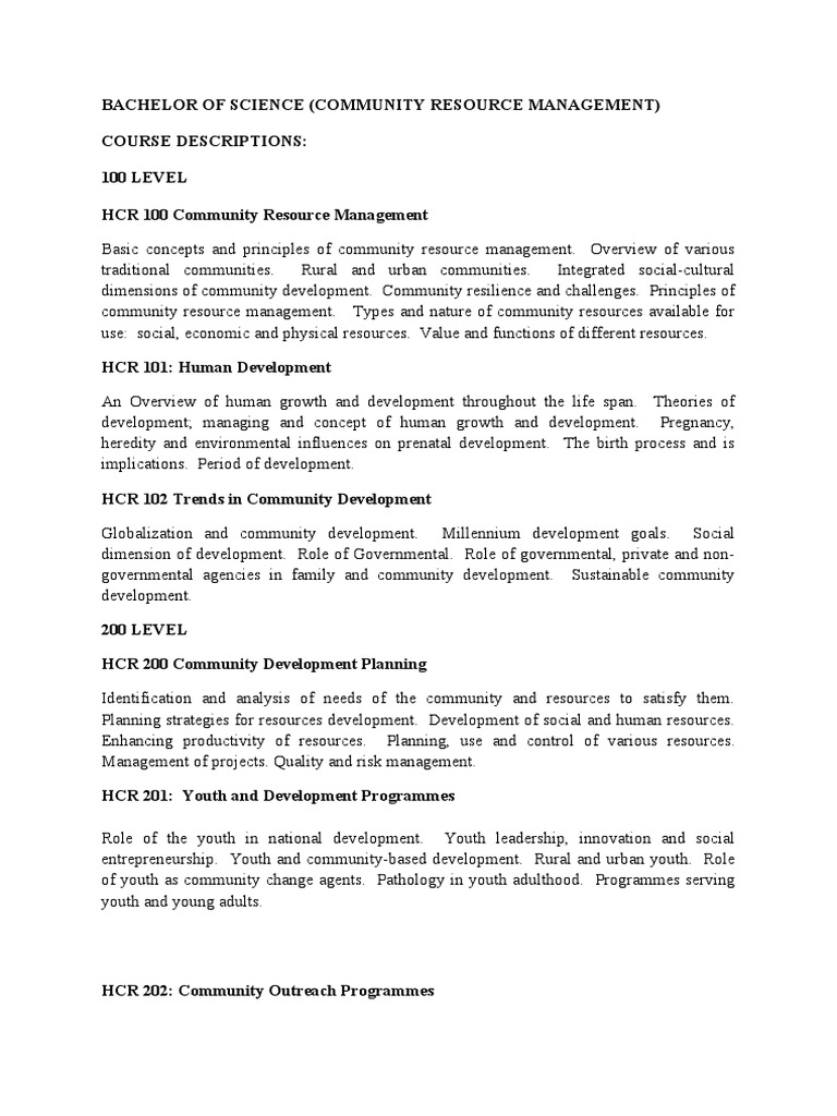 Bachelor of Science Community Resource Management | PDF | Community ...