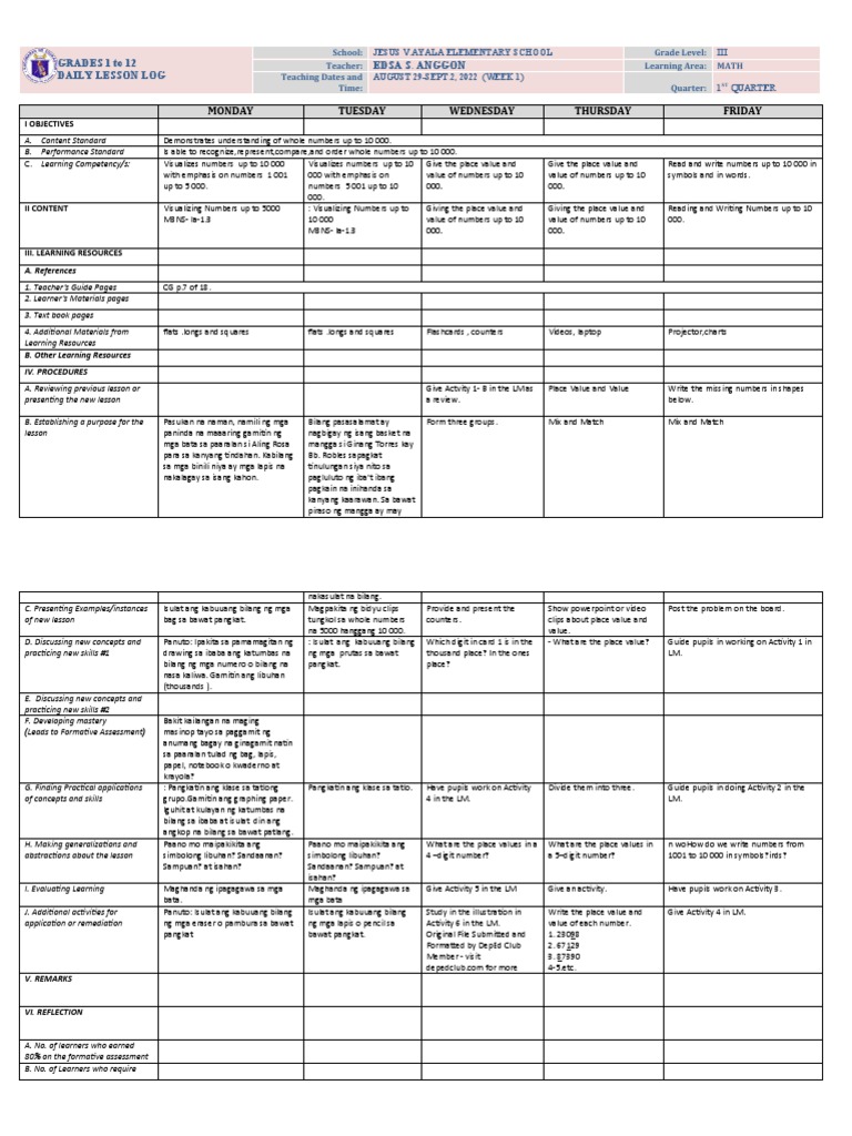 DLL - Math 3 - Q1 - W1 | PDF | Learning | Cognitive Science