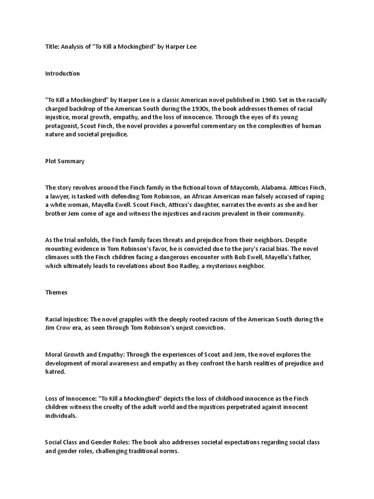 Analysis of To Kill A Mockingbird by Harper Lee | PDF | To Kill A ...