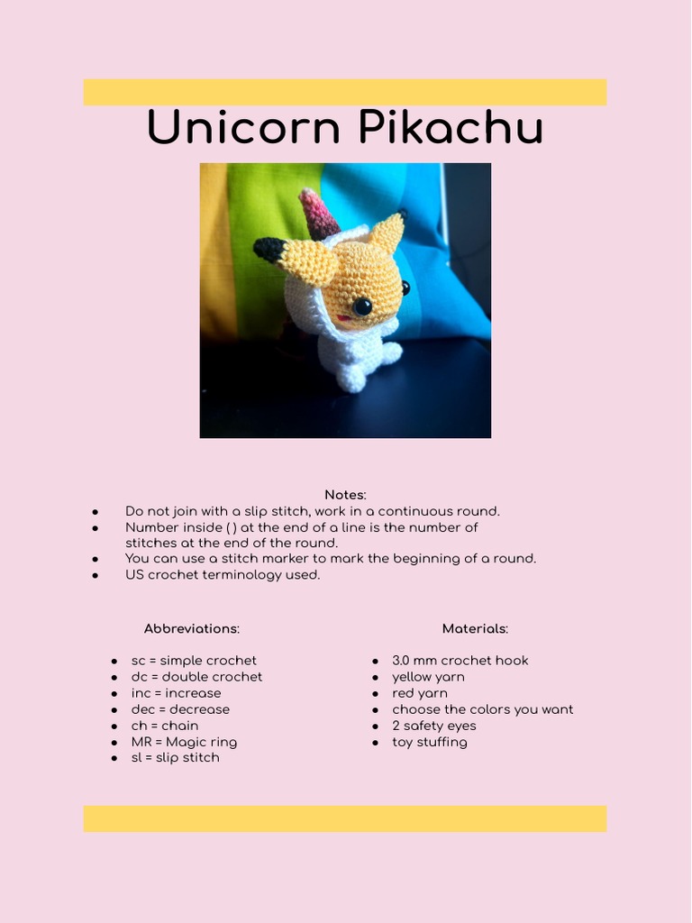 Unicorn Pikachu | PDF | Crochet | Needlework