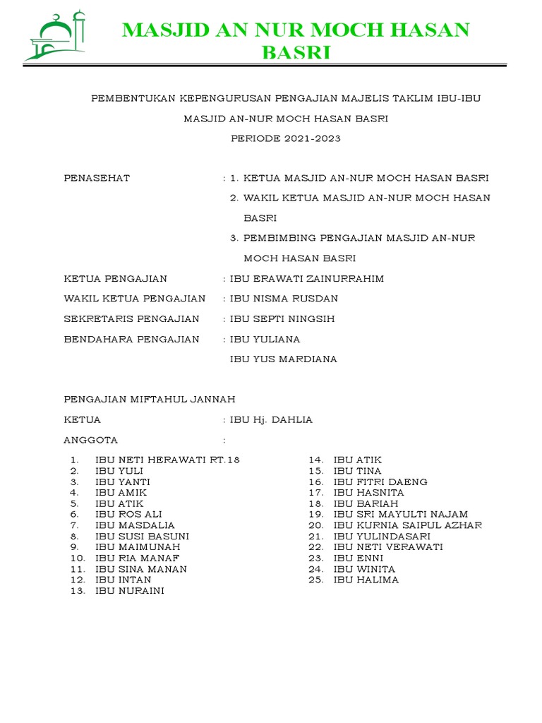 Pembentukan Kepengurusan Pengajian Majelis Taklim Ibu | PDF Pembentukan Kepengurusan Pengajian Majelis Taklim Ibu | PDF