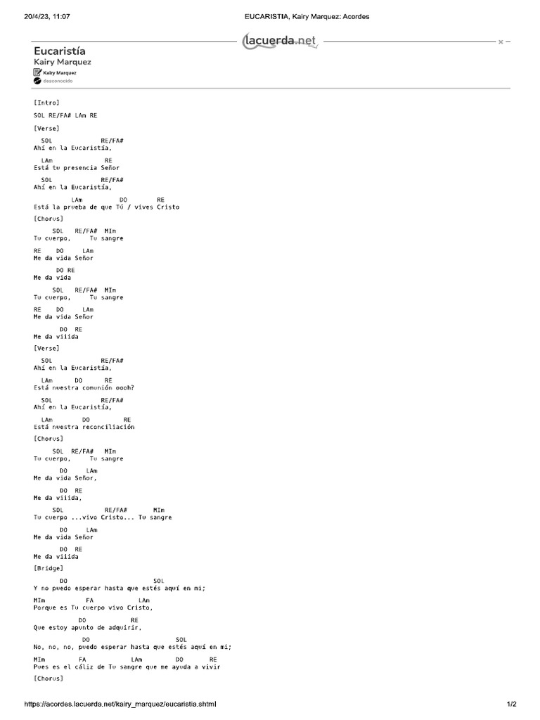 Acordes Eucaristía Pdf