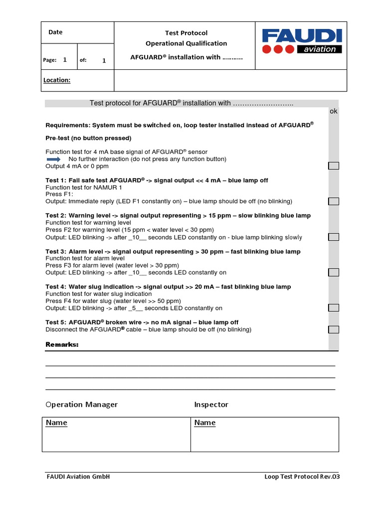Loop Test Protocol FAUDI Aviation GMBH Rev.03 | PDF