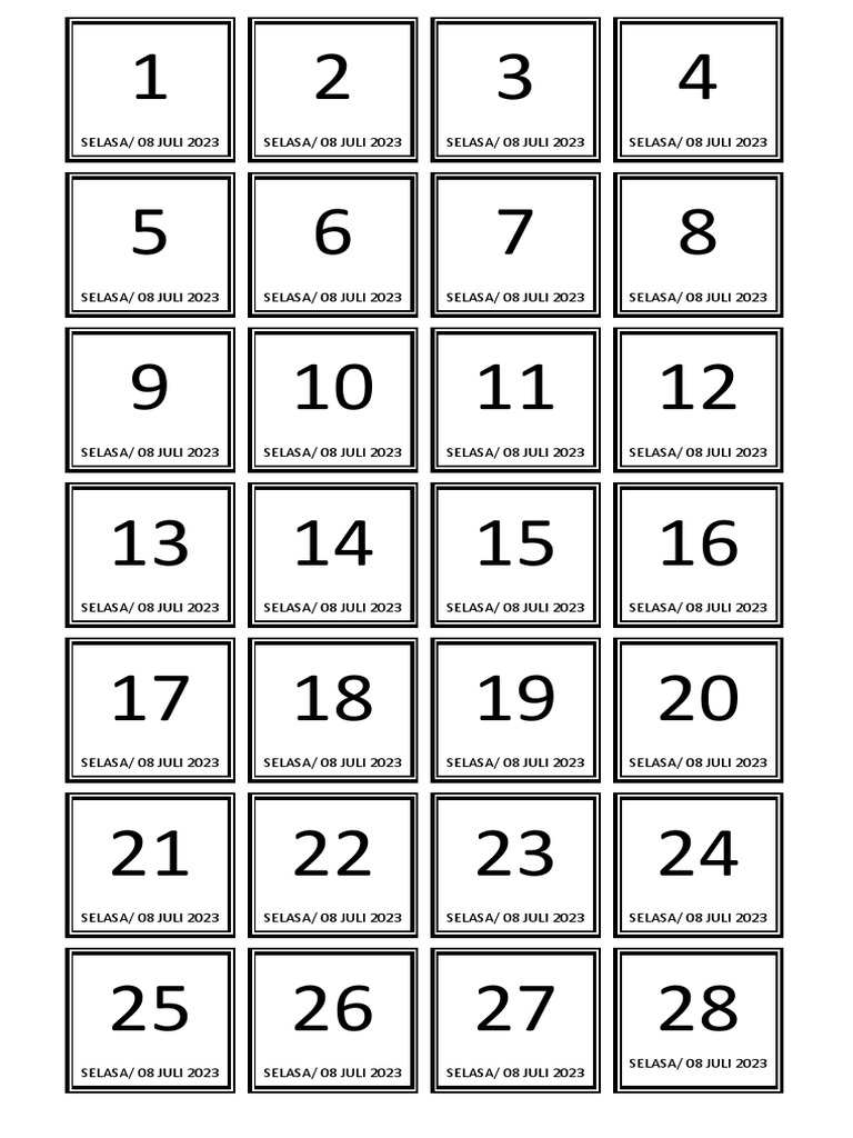 Print Angka 1 Sampai 28 | PDF