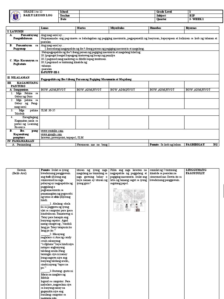 Q3-Wk1-Grade 1 Esp | PDF