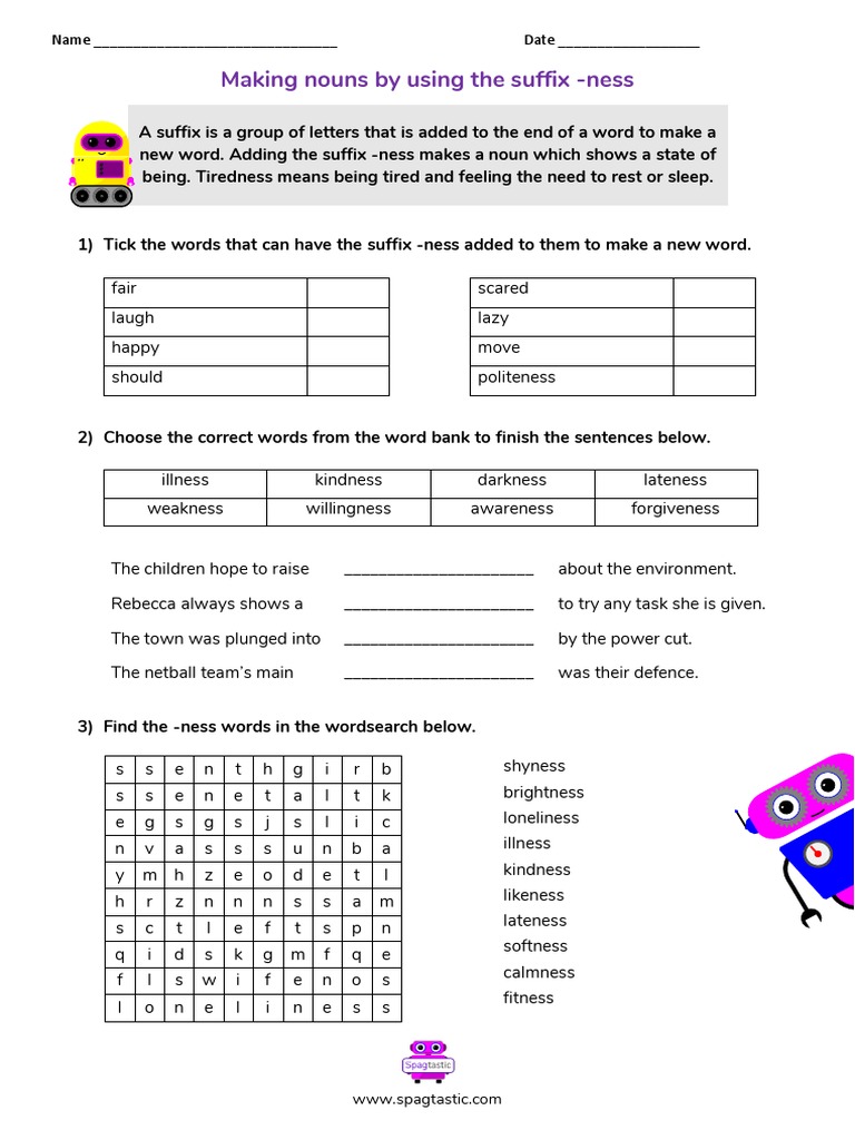 Using the Suffix -ness to Form Nouns | PDF | Morphology | Language ...