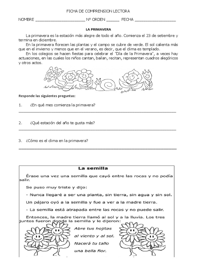 Ficha-Comprension Lectora PRIMAVERA | PDF