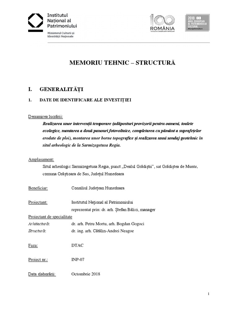 Memoriu Tehnic Structura Lemn - DTAC | PDF