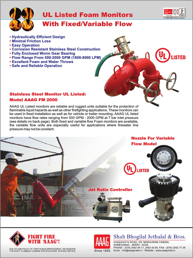 AAAG UL Listed PRECONNECTED Foam Monitor | PDF | Nozzle | Bearing ...