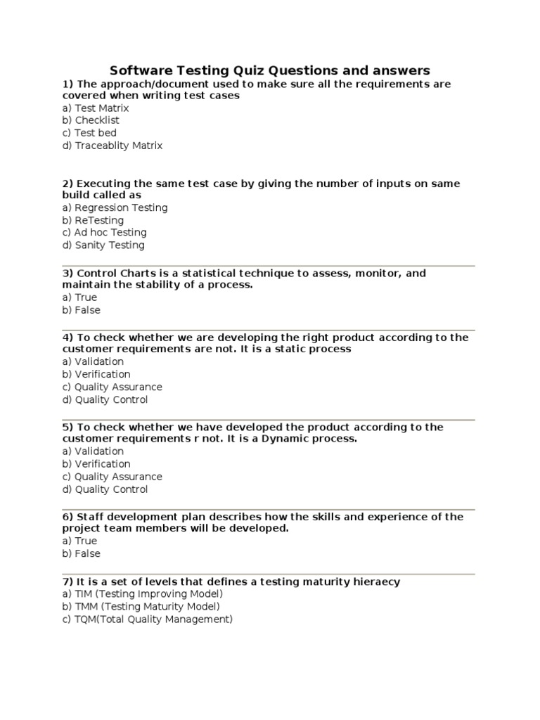 Software Testing Quiz Questions and Answers | PDF | Software Testing ...