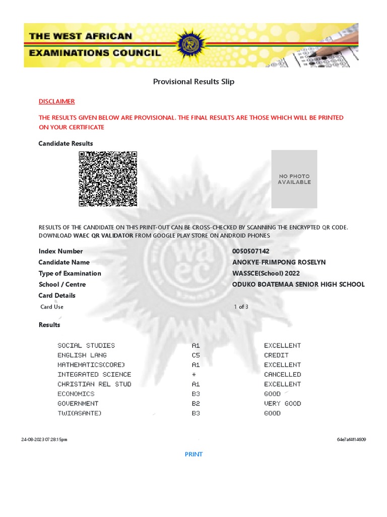 WAEC Candidate Eresults | PDF