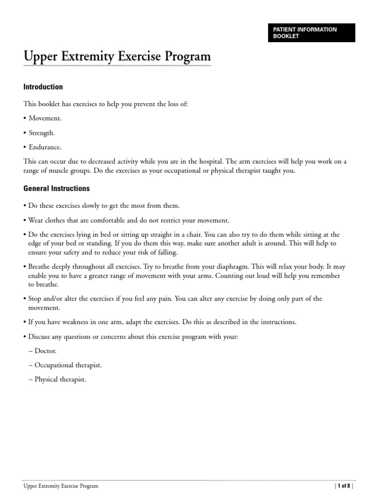 Upper Extremity Exercise Program: Patient Information Booklet | PDF ...