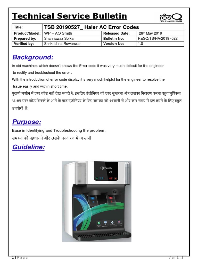 Haier AC Error Codes Guide | PDF | Technology & Engineering