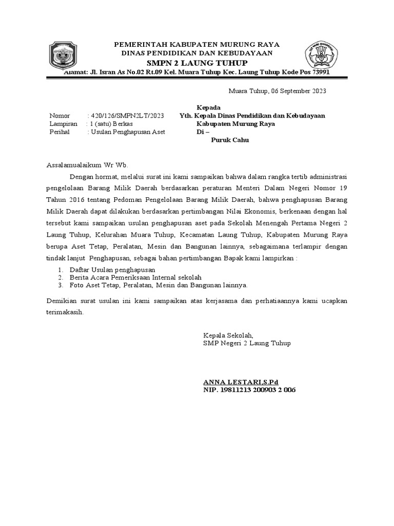 Surat Permohonan Penghapusan Aset | PDF