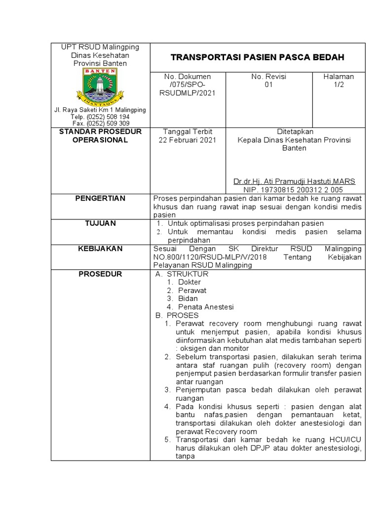Transportasi Pasien Pasca Bedah | PDF