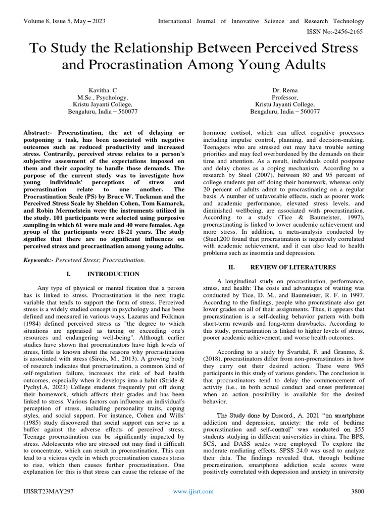 To Study The Relationship Between Perceived Stress and Procrastination Among Young Adults | PDF ...