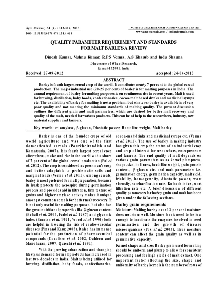 Malt Barley Quality Standards Review | PDF