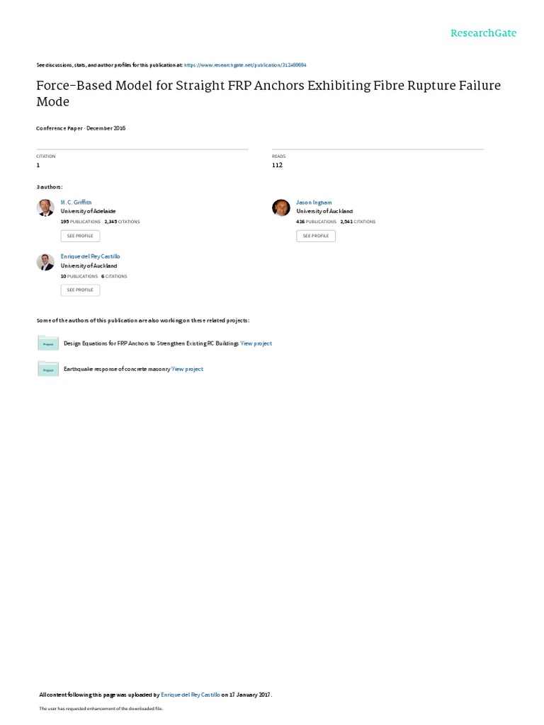 Force-Based Model For Straight FRP Anchors Exhibiting Fibre Rupture ...