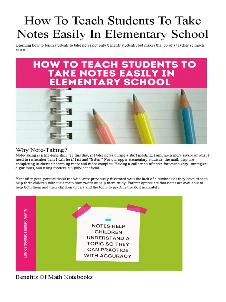 Teaching Note-Taking in Elementary Math | PDF | Notebook | Mathematics