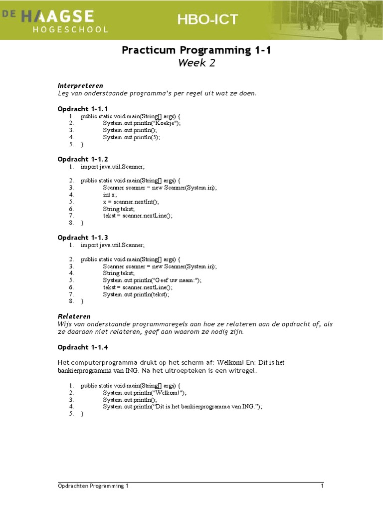 Programming 1-2 - Opdrachten | PDF
