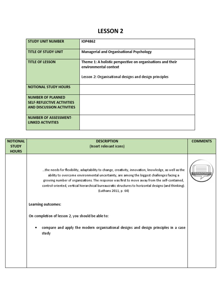 IOP4862 Theme 1 Lesson 2 | PDF | Organizational Structure ...