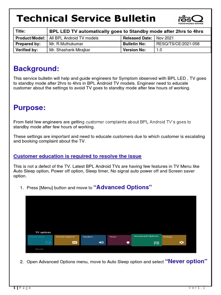 Field Communication Guide Regarding BPL LED TV Automatically Goes To ...