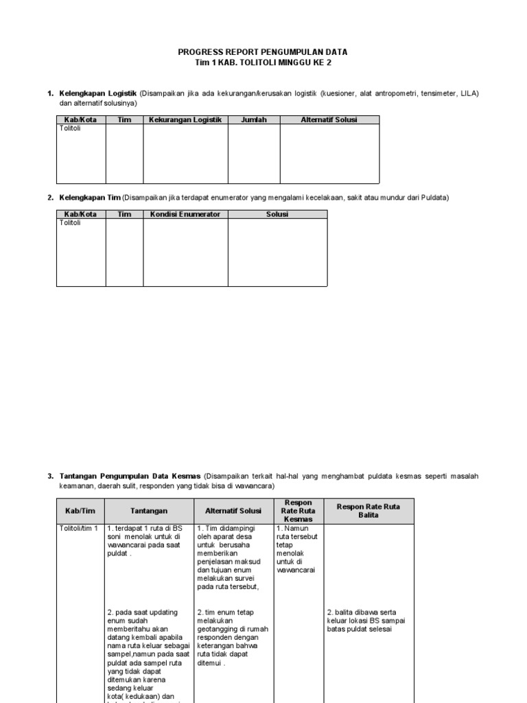 Progres Per Tim Minggu Ke Dua | PDF