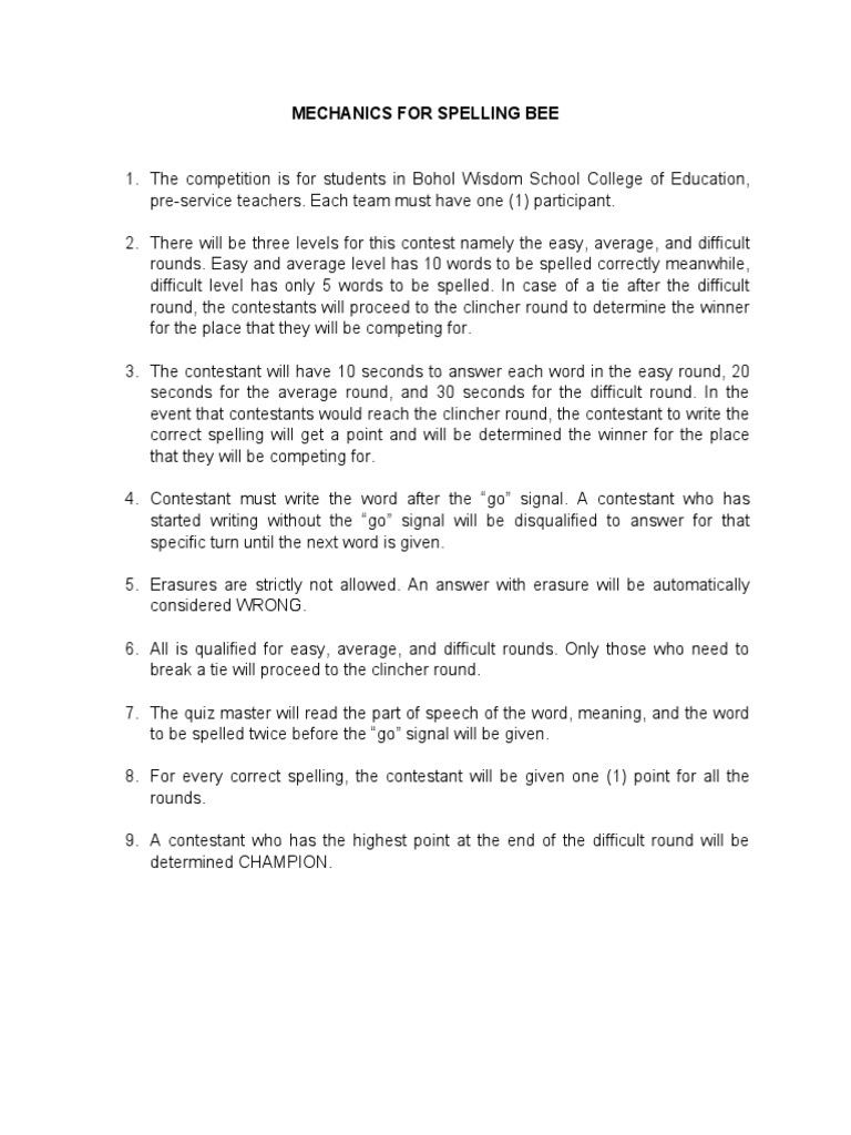 MECHANICS FOR SPELLING BEE | PDF