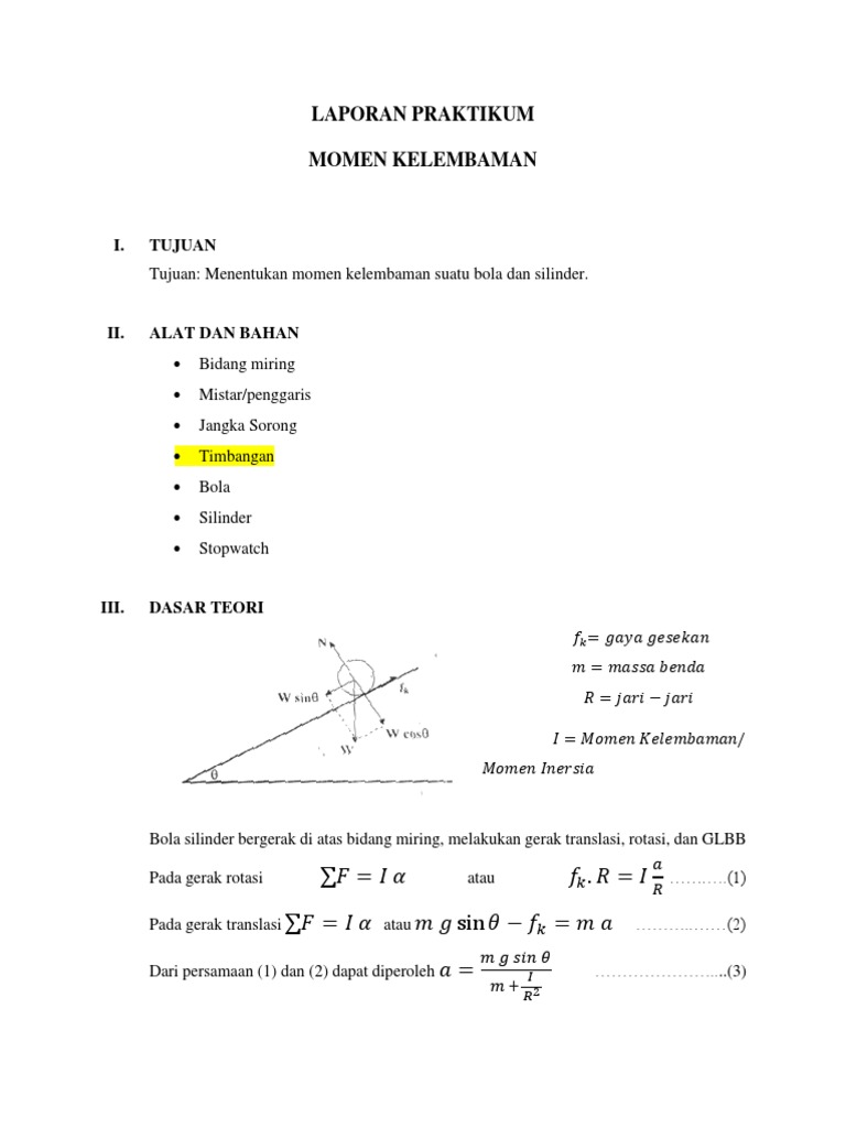 Praktikum Momen Kelembaman New | PDF