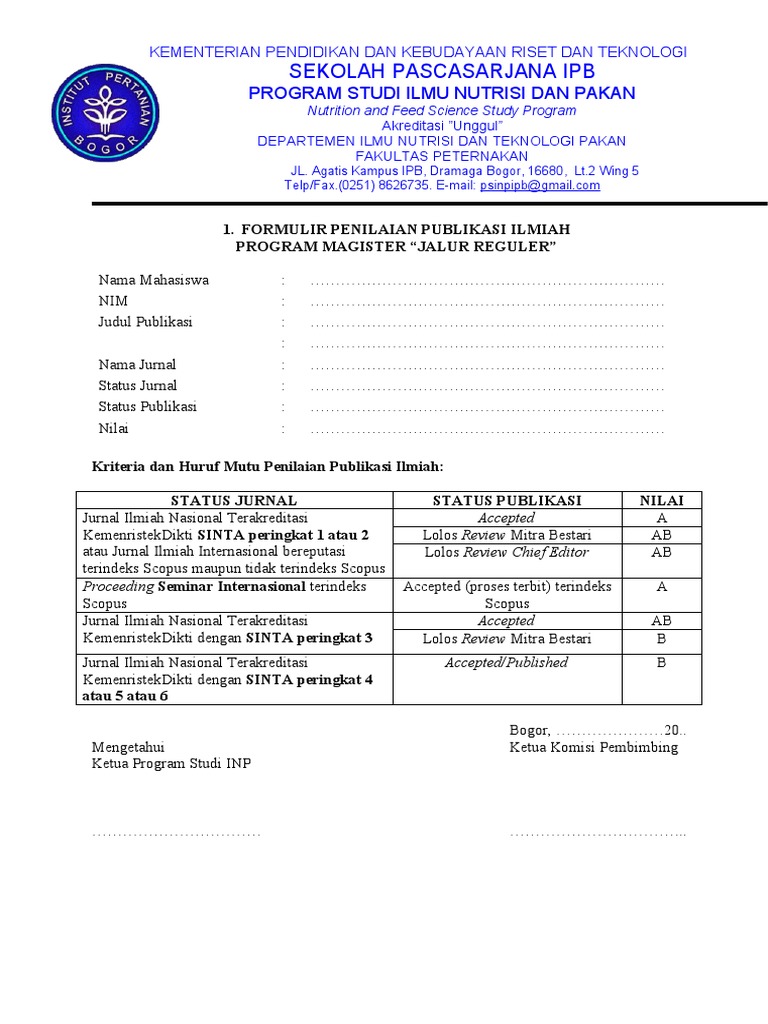 S2 Formulir Publikasi Program Magister Inp | PDF | Sains & Matematika