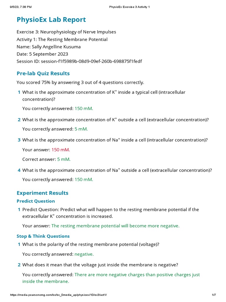 PhysioEx Exercise 3 Activity 1 | PDF