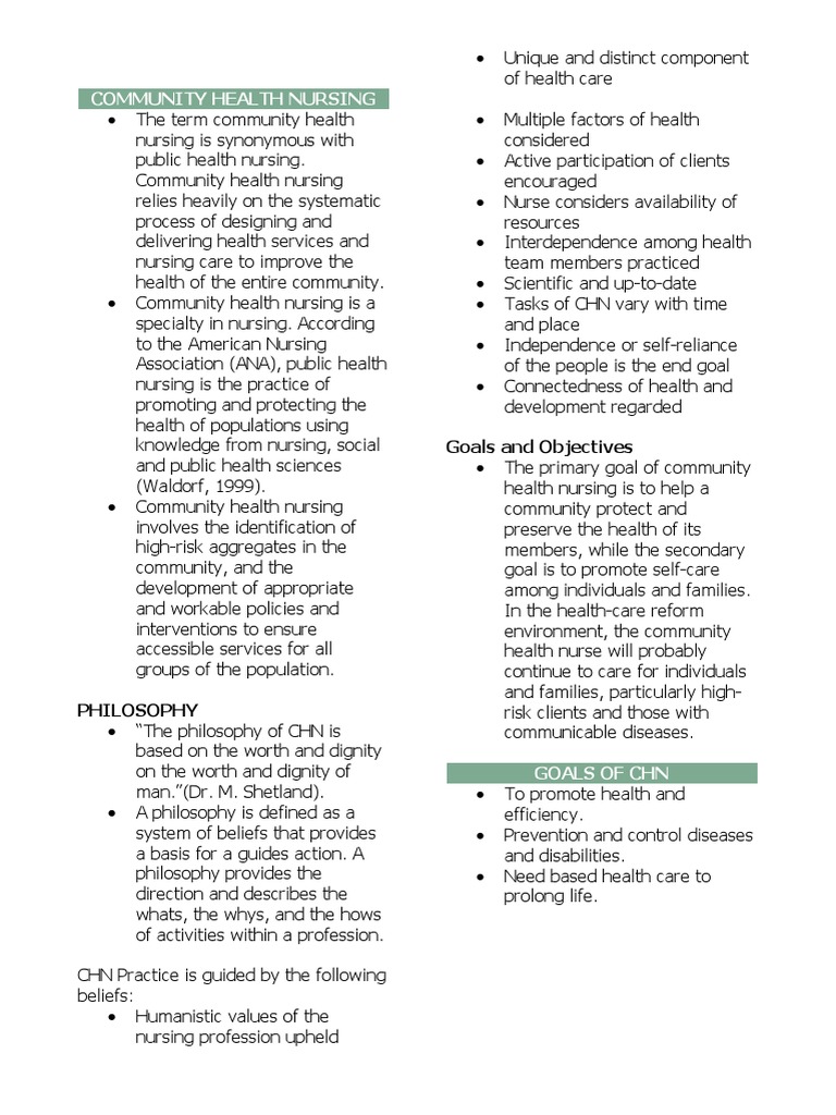 Community Health Nursing: Goals and Objectives | PDF | Health Education ...