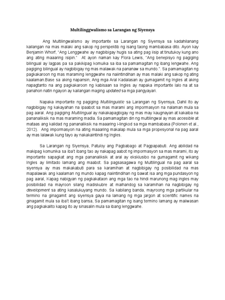 Multilinggwalismo Sa Larangan NG Siyensya | PDF