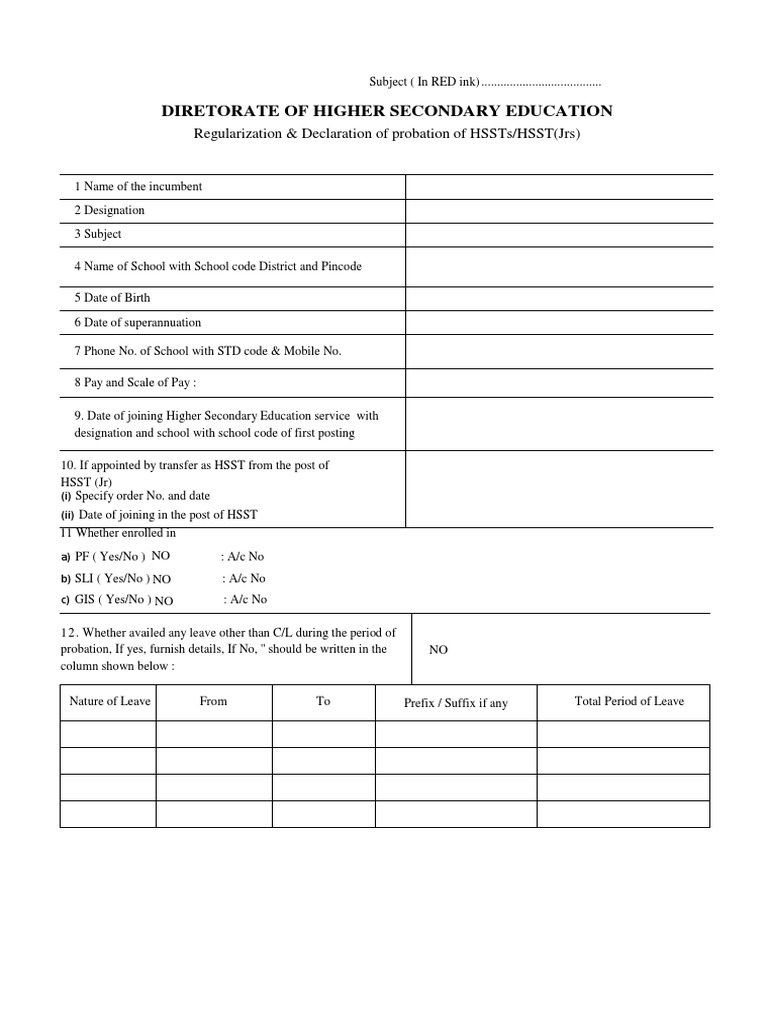 Fillable Probation Declaration Proforma | PDF
