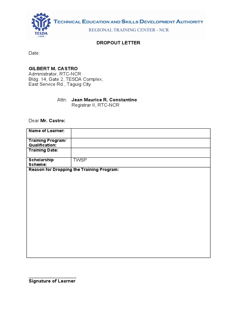 Dropout Letter | PDF