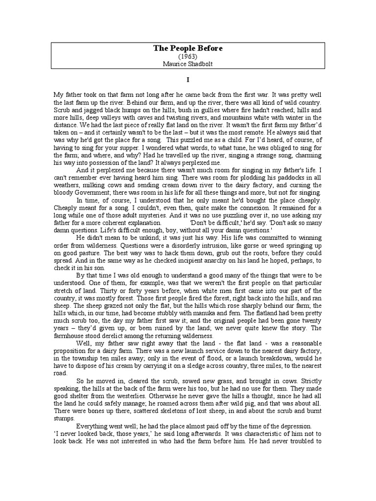 SHORT STORY - FULL TEXT - The People Before (1963) Maurice Shadbolt | PDF