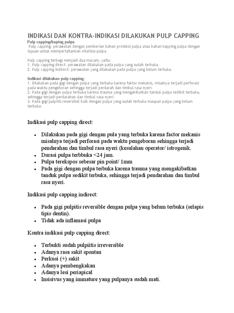 Indikasi dan Kontraindikasi Pulp Capping | PDF | Kesehatan Holistik