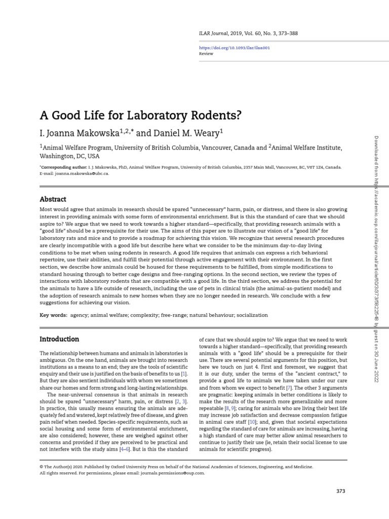 A Good Life For Laboratory Rodents | PDF | Animal Welfare | Mouse