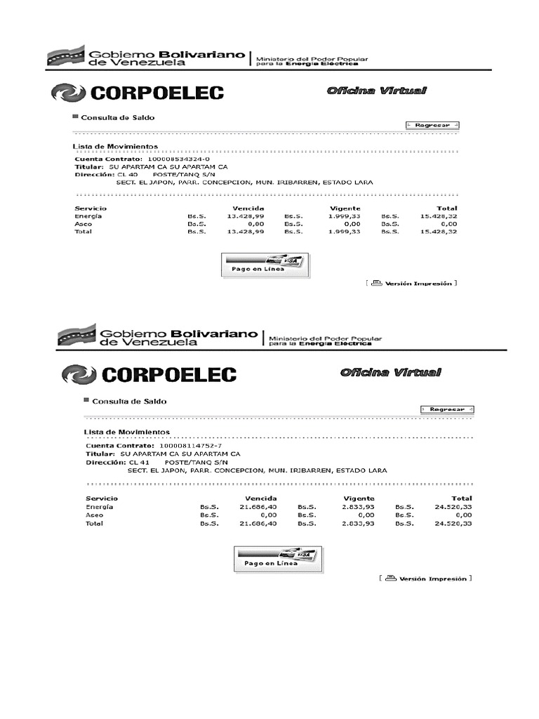 Recibos de Corpoelec | PDF