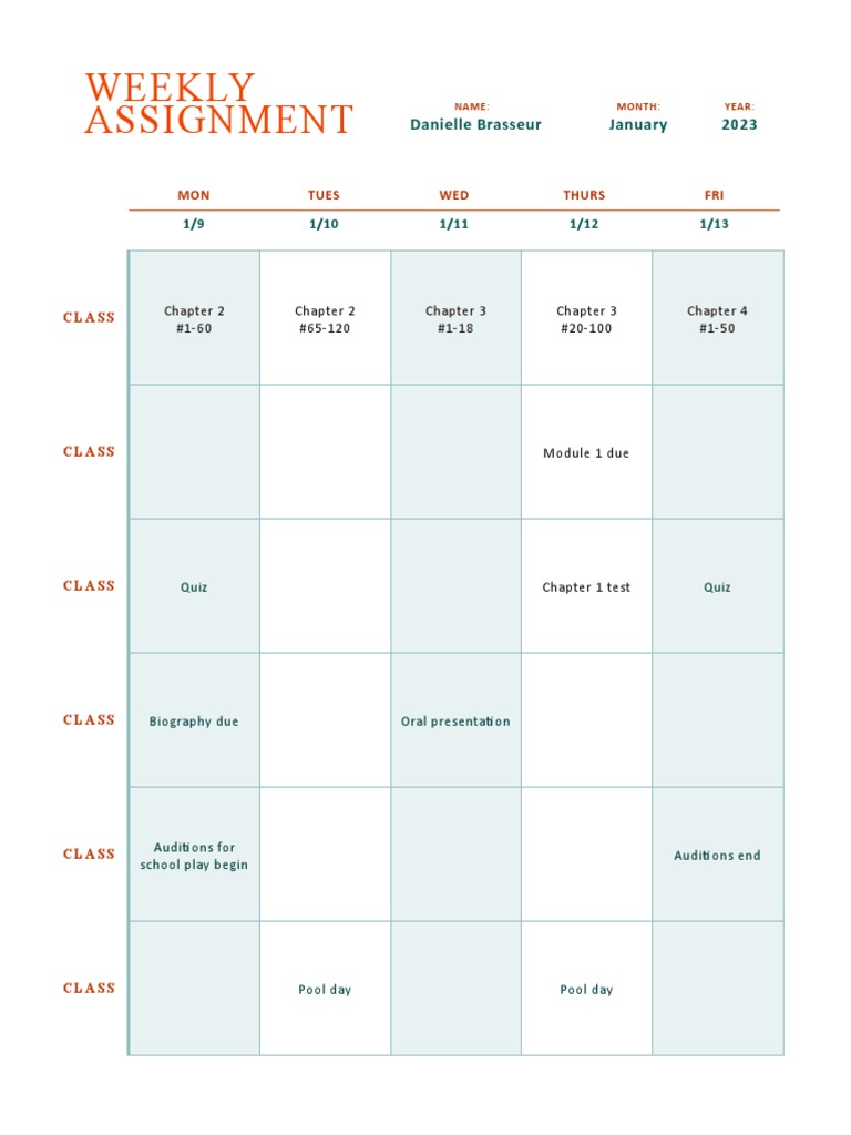 Basic Weekly Assignment Tracker | PDF