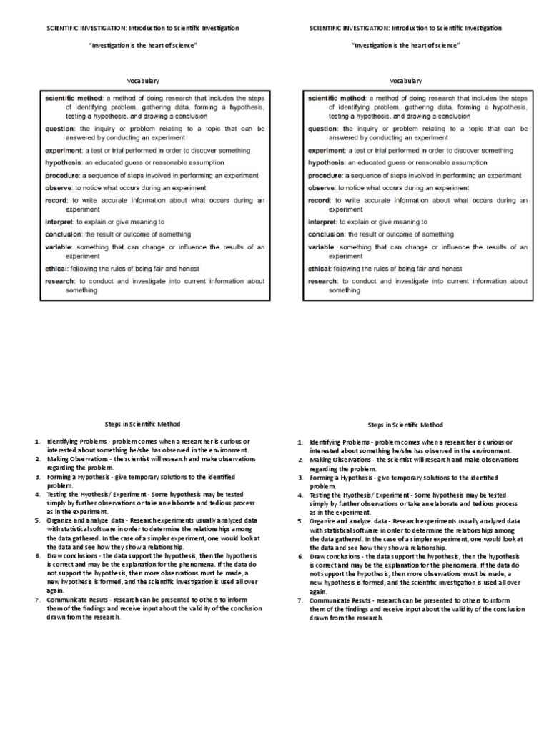 Steps of Scientific Investigation Guide | PDF